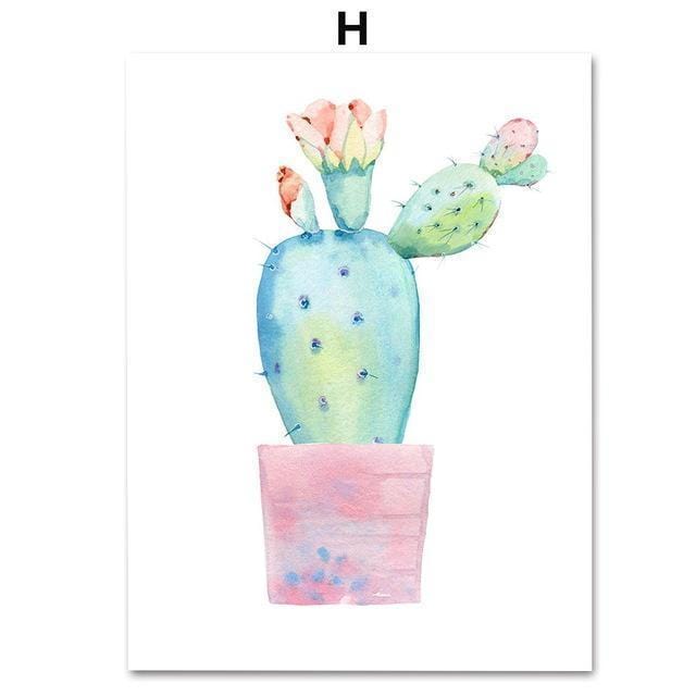 Watercolor Potted Cactus Wall Art Canvas Painting Posters And Prints N