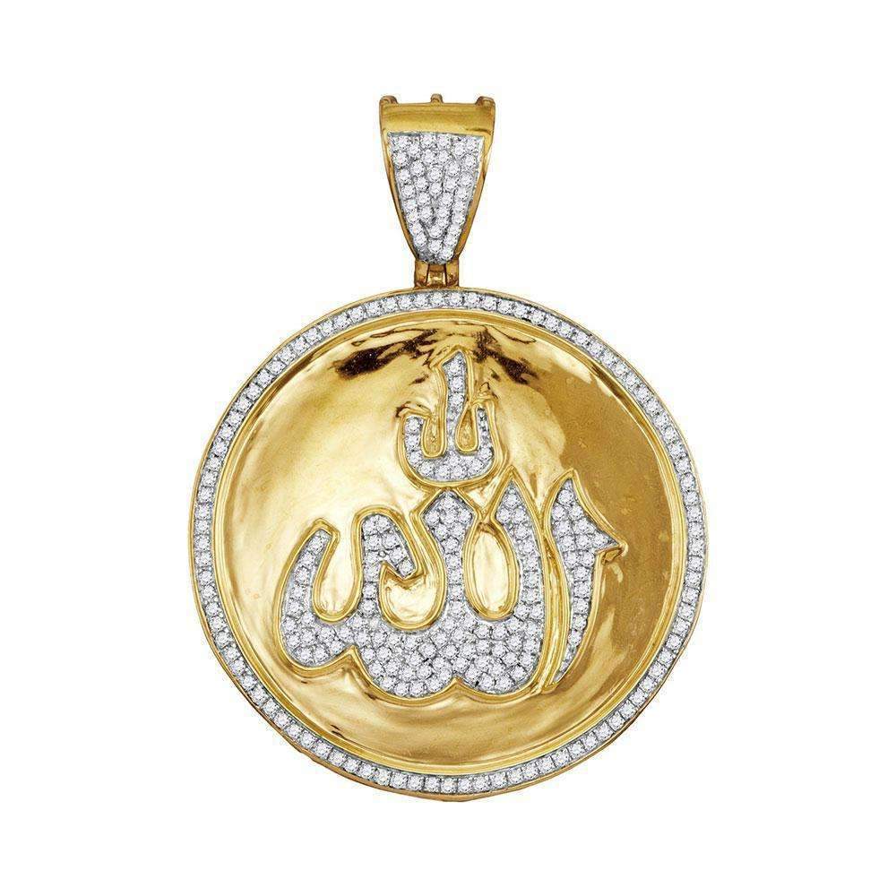 10kt Yellow Gold Men's Round Diamond Allah Medallion Charm Pendant 3-4