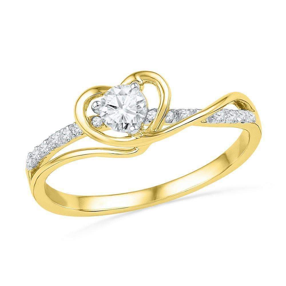 10kt Yellow Gold Women's Round Diamond Heart Love Promise Bridal Ring