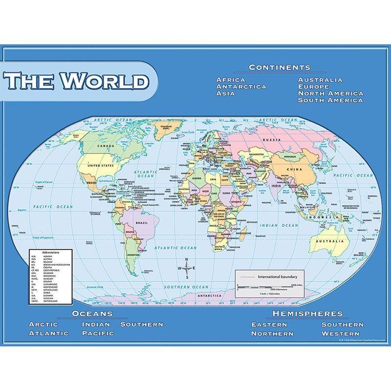 (12 Ea) World Map Chart 17 X22