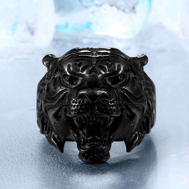 BEIER 316L Stainless Steel Titanium Tiger Head Ring Men Personality Un