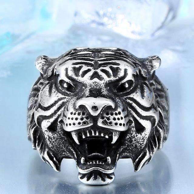 BEIER 316L Stainless Steel Titanium Tiger Head Ring Men Personality Un