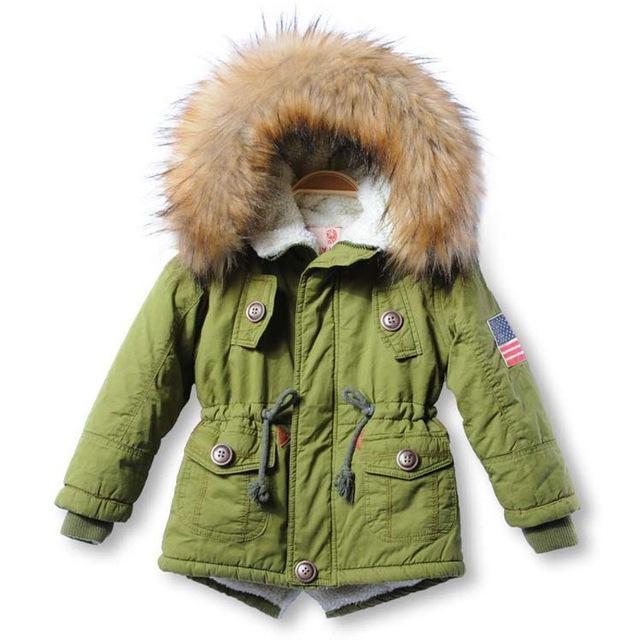 Girls Thick Winter Fur Trimmed Hooded Parka Coat