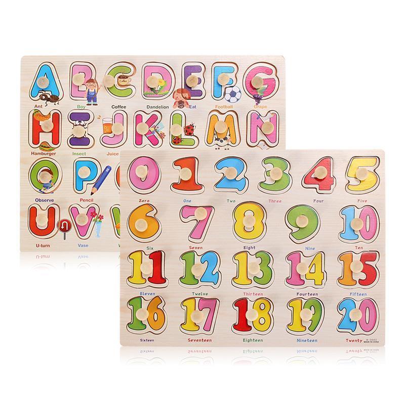 Kids Learning Wooden Puzzle With Number And Letters
