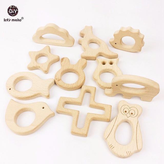 Let's Make Wooden Teethers 11pc Nature Baby Teething Toy Organic Eco-f