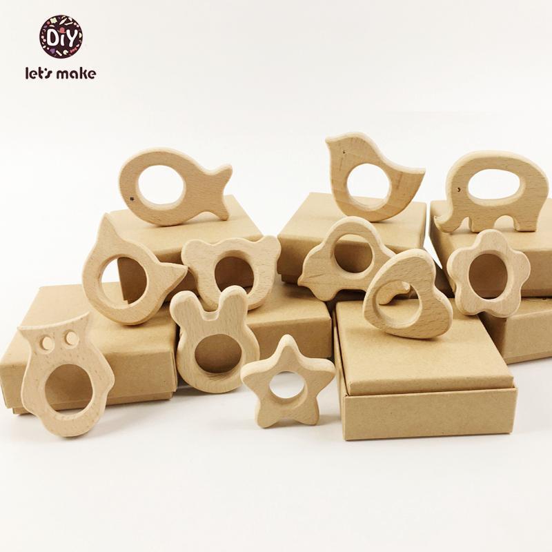 Let's Make Wooden Teethers 11pc Nature Baby Teething Toy Organic Eco-f