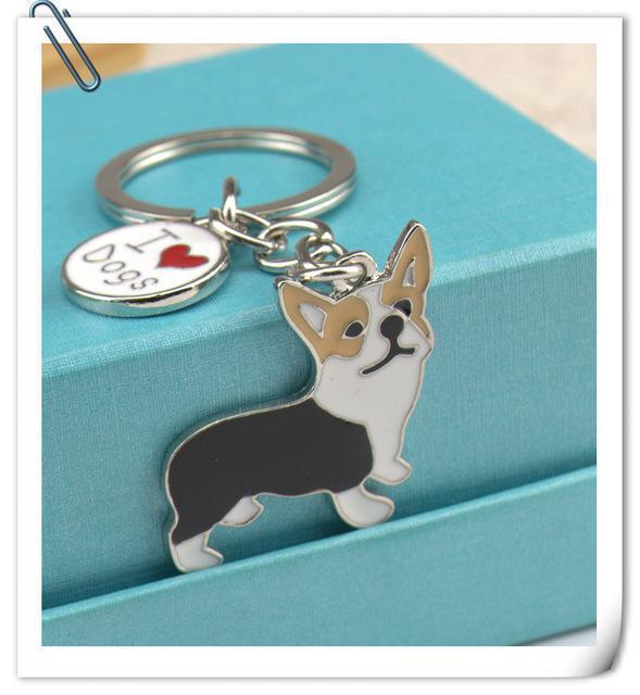 Metal PET Key Chain welsh Corgi Dogs Key Ring Bag charm Wholesale Love