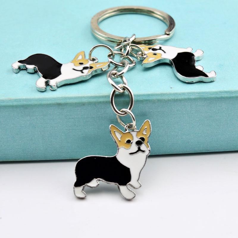 Metal PET Key Chain welsh Corgi Dogs Key Ring Bag charm Wholesale Love