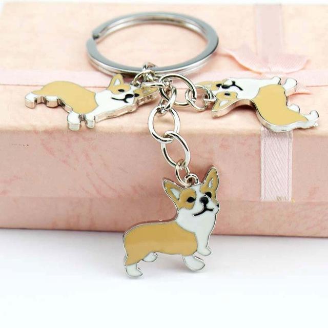 Metal PET Key Chain welsh Corgi Dogs Key Ring Bag charm Wholesale Love
