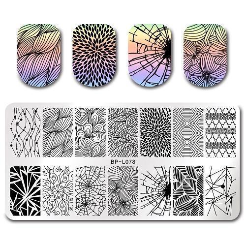 Nail Art Rectangle Stamping Template Line Flower Butterfly Manicure Im