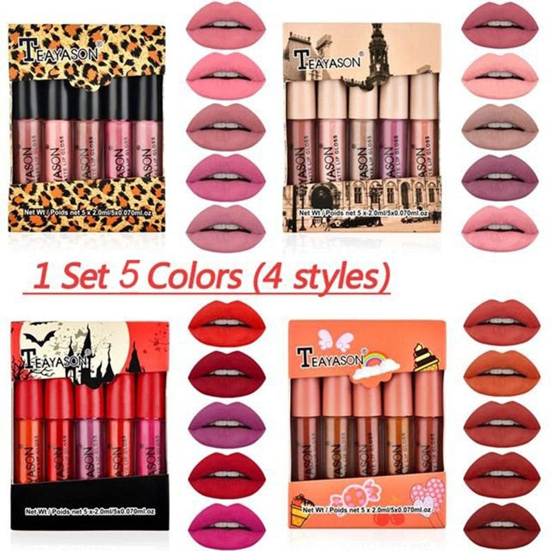 5Pcs Highly Pigmented Waterproof Matte Liquid Lip Cream Set