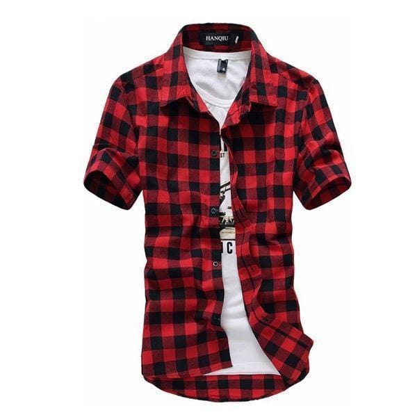 Red And Black Plaid Shirt Men Shirts 2017 New Summer Fashion Chemise H