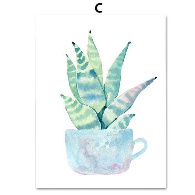 Watercolor Potted Cactus Wall Art Canvas Painting Posters And Prints N
