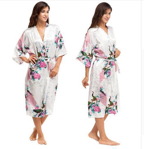 Women Calf Length silk Floral Print Robe