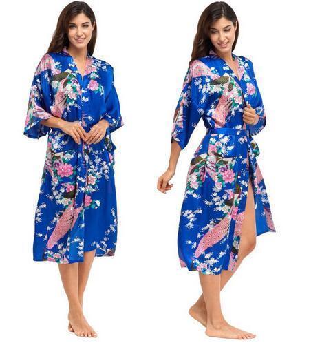 Women Calf Length silk Floral Print Robe