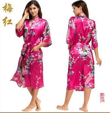 Women Calf Length silk Floral Print Robe