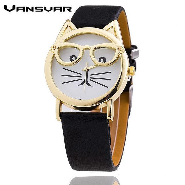 Women Cute Cat With Glasses Design Casual Watch
