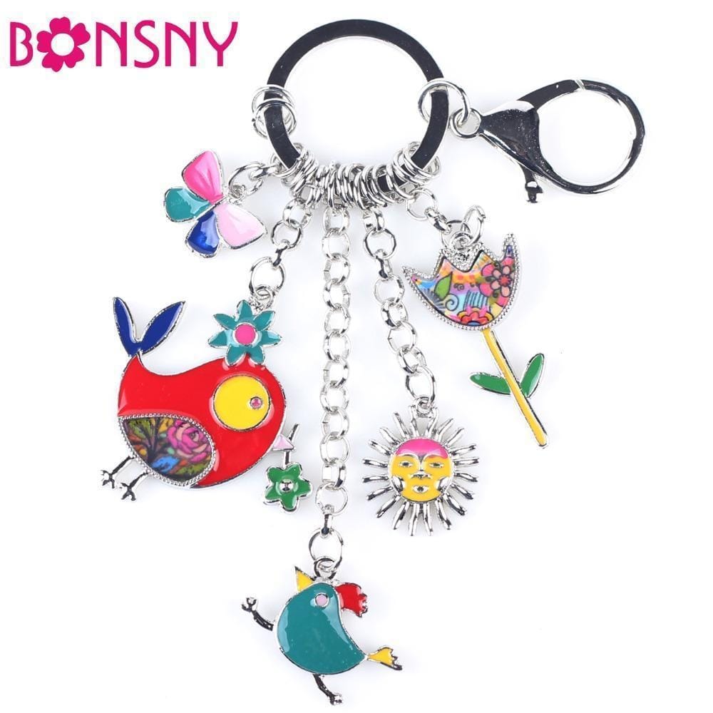 Women Enamel Whimsical Spring Theme Charm Key Ring / Bag Charm