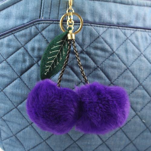 Women Fluffy Cherry Pom Pom Keychain/ Bag Charm