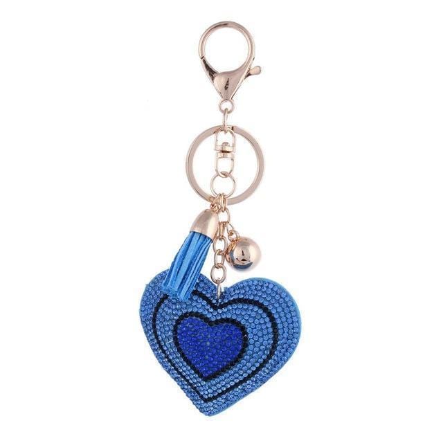 Women Full Rhinestone Crystal Studded Heart Key Ring / Bag Charm