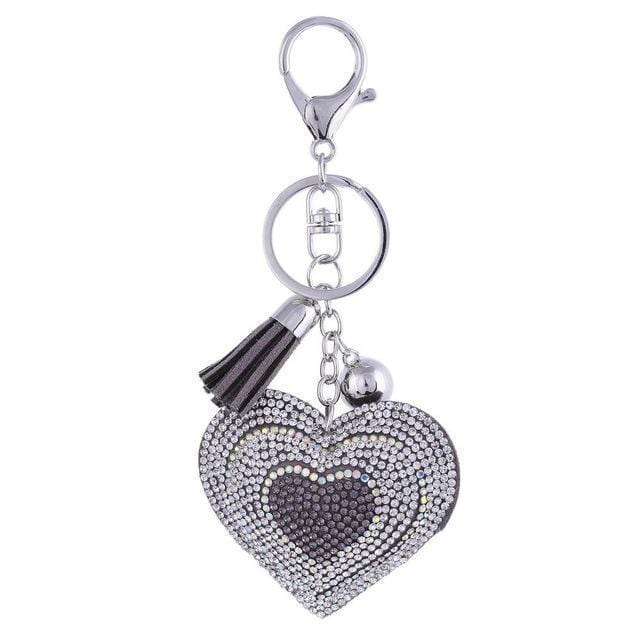 Women Full Rhinestone Crystal Studded Heart Key Ring / Bag Charm