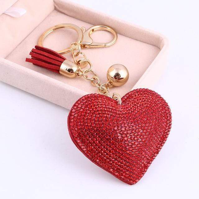 Women Full Rhinestone Crystal Studded Heart Key Ring / Bag Charm