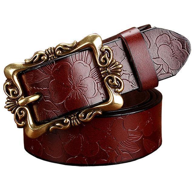 Belts For Women Leather Belt With Victorian Style Heavy Pin Buckle