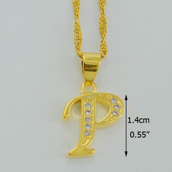 Women Gold Color Initial Pendant And Chain With Cubic Zircon