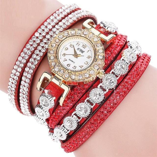 Women Multi layer Leather and Crystal Bracelet Watch