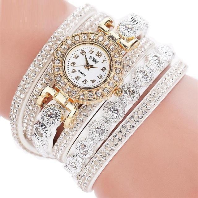 Women Multi layer Leather and Crystal Bracelet Watch