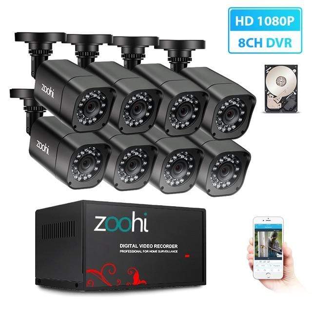 Zoohi AHD Outdoor CCTV Camera System 1080P security Camera DVR Kit CCT